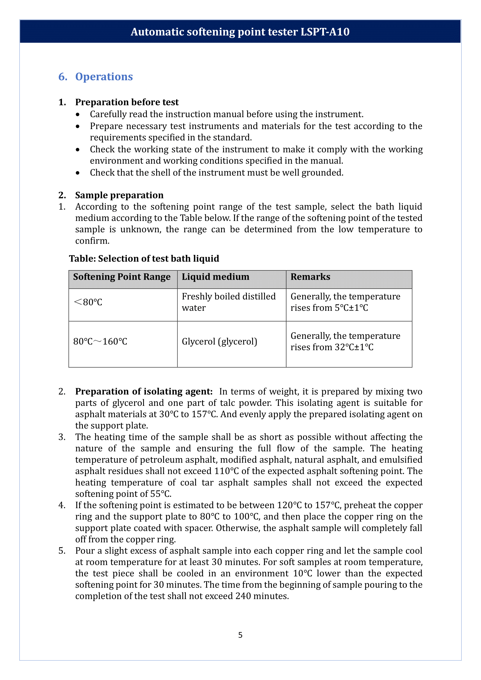 Automatic softening point tester LSPT-A10 Operating Manual