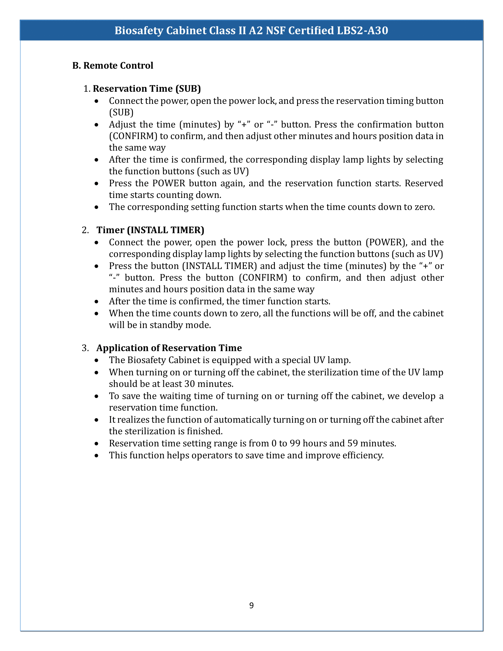 Biosafety Cabinet Class 2 A2 NSF Certified LBS2-A30 Manual