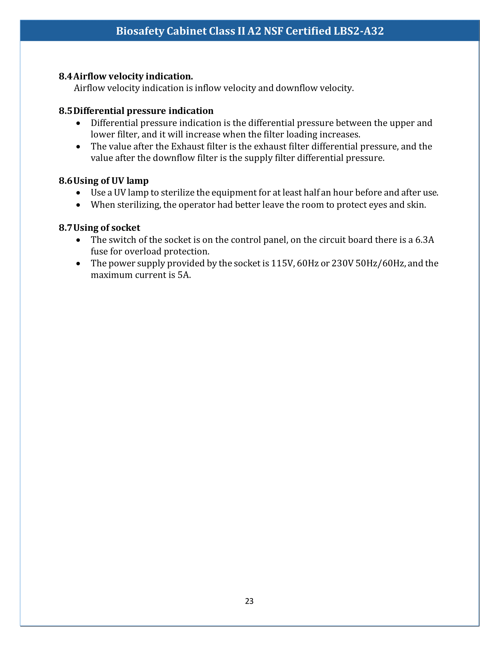 Biosafety Cabinet Class 2 A2 NSF Certified LBS2-A32 Manual