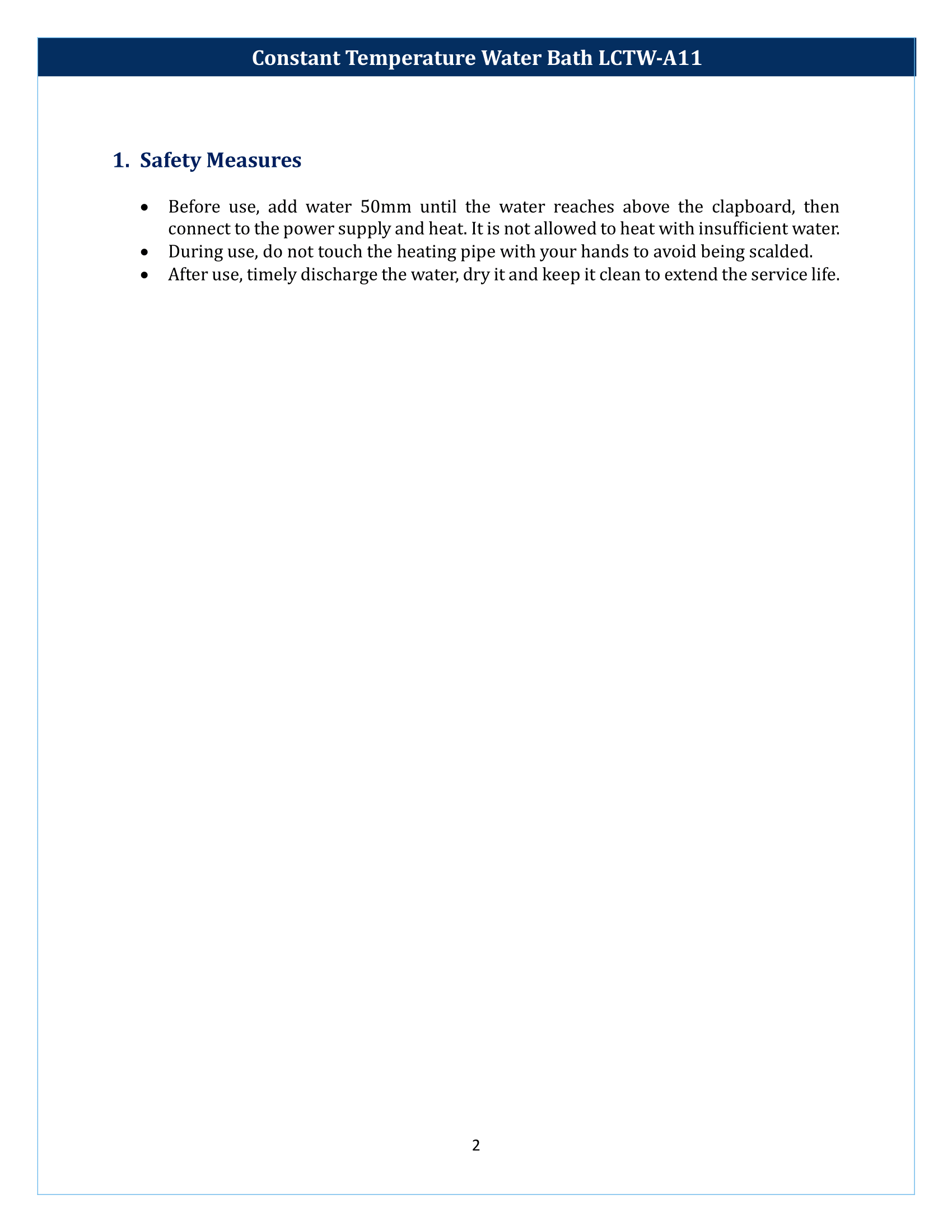 Constant Temperature Water Bath LCTW-A11 Operating Manual