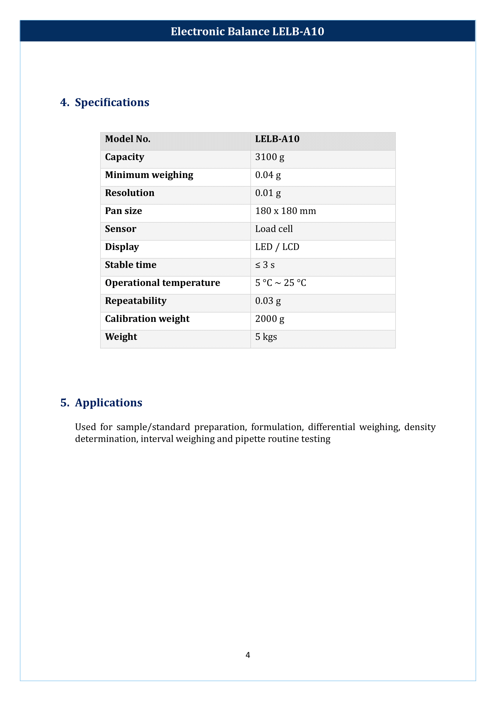 Electronic Balance Lelb A10 Operating Manual Labtron