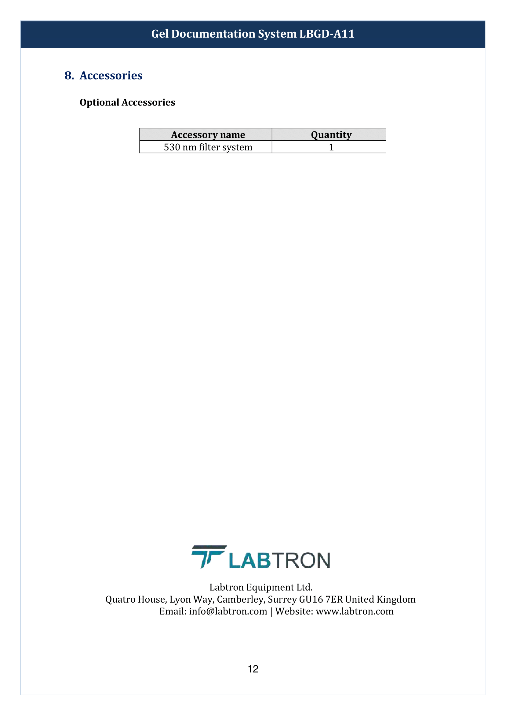 Gel Documentation System LBGD-A11 Operating Manual | Labtron