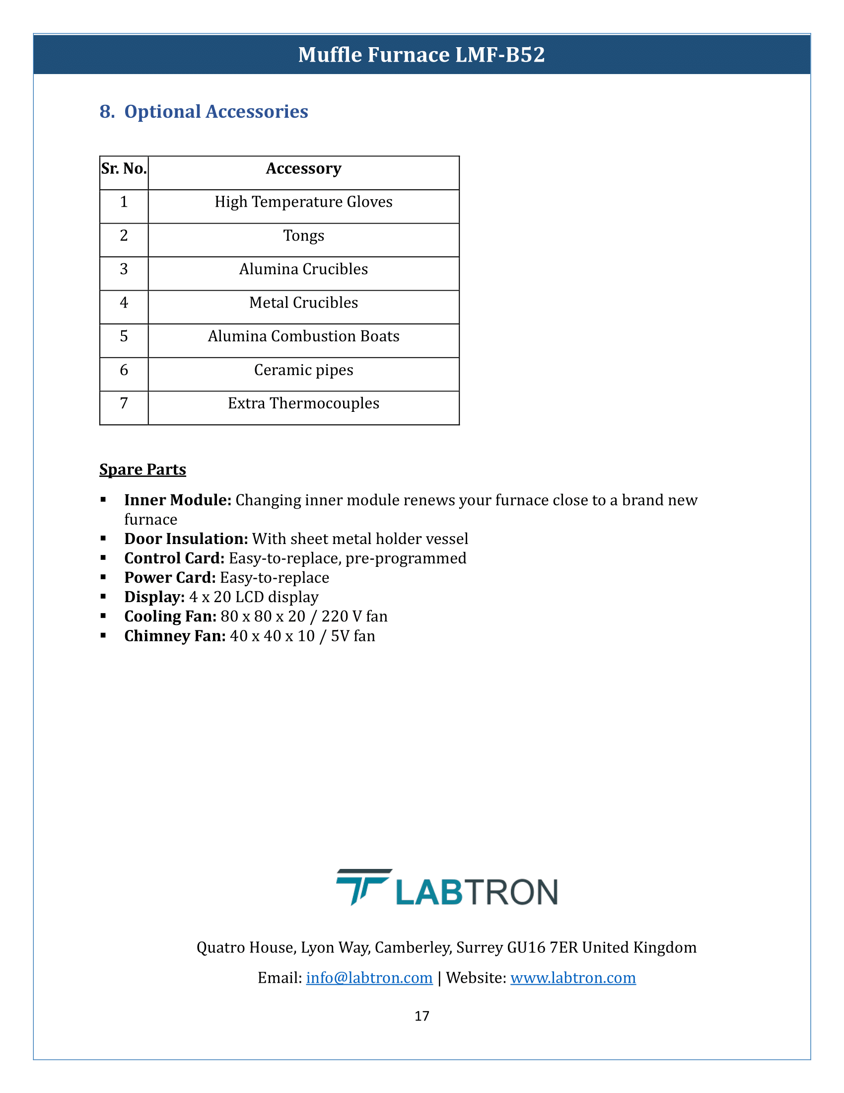 Muffle Furnace LMF-B52 Operating Manual | Labtron