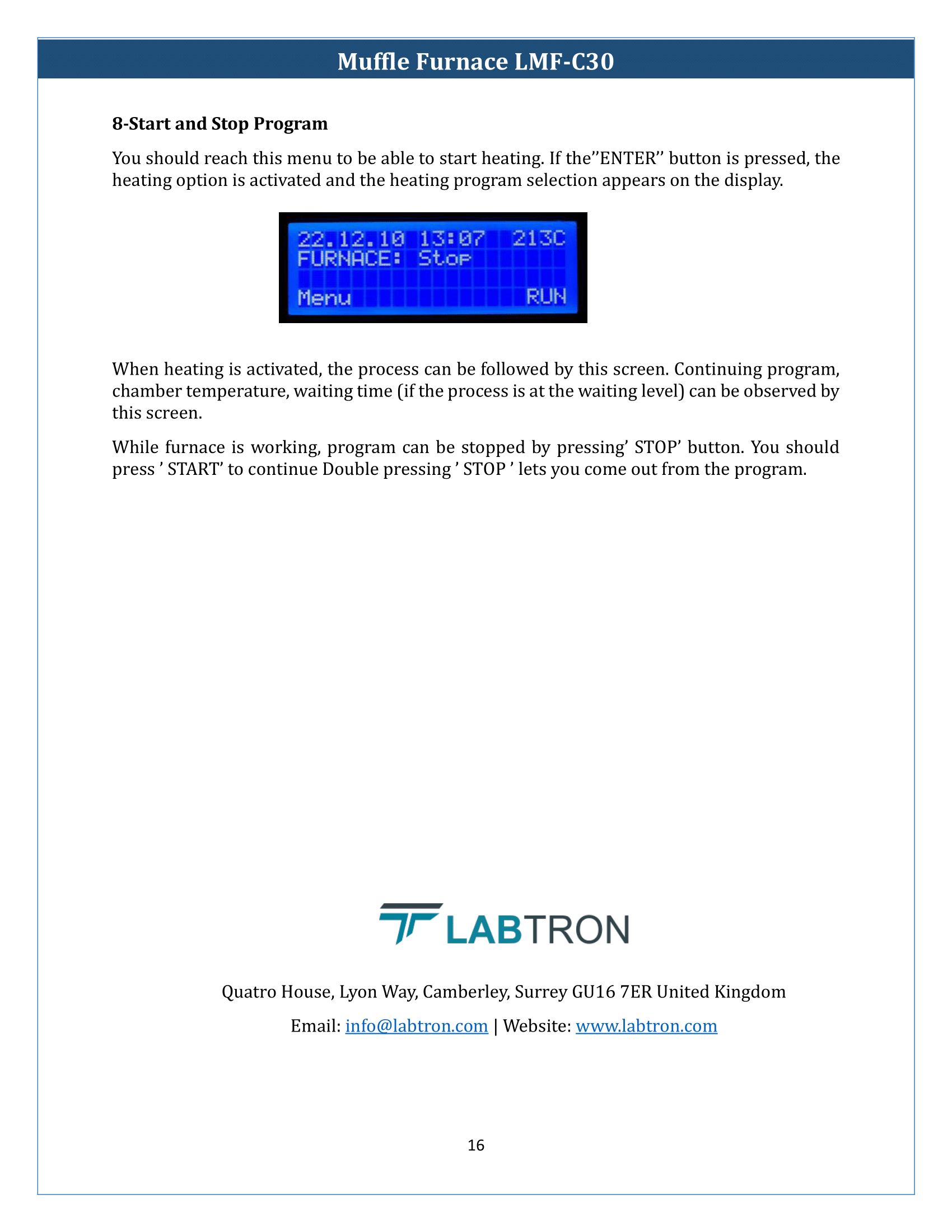 Muffle Furnace LMF-C30 Operating Manual | Labtron