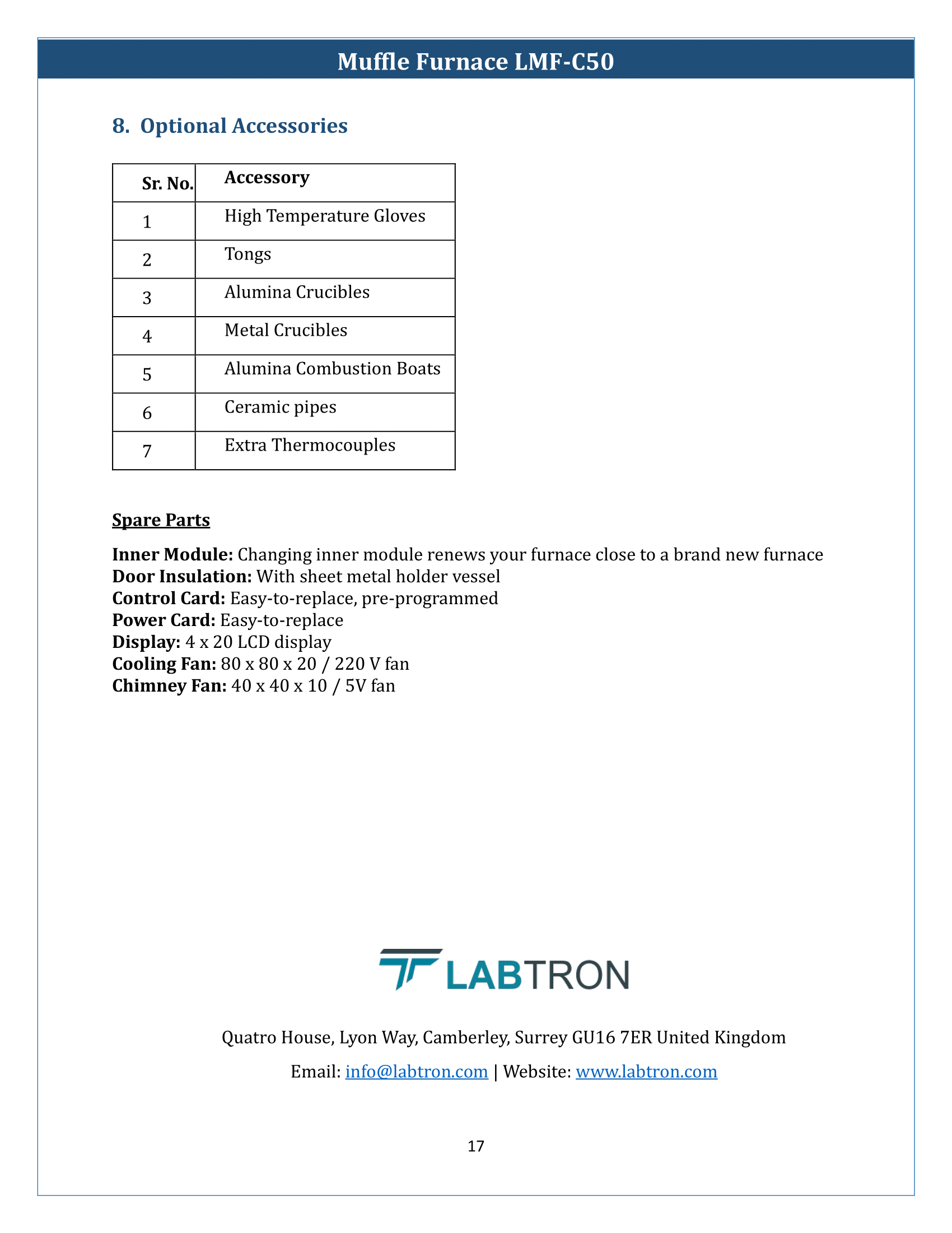 Muffle Furnace LMF-C50 Operating Manual | Labtron