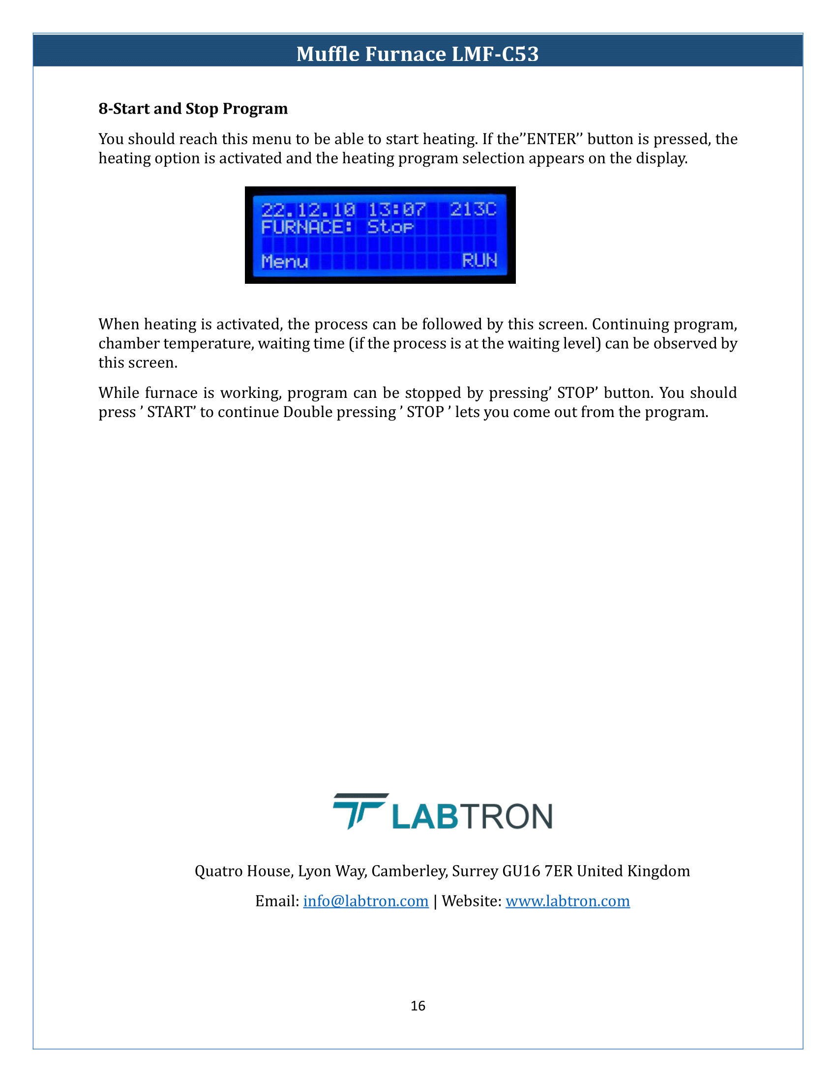 Muffle Furnace LMF-C53 Operating Manual | Labtron