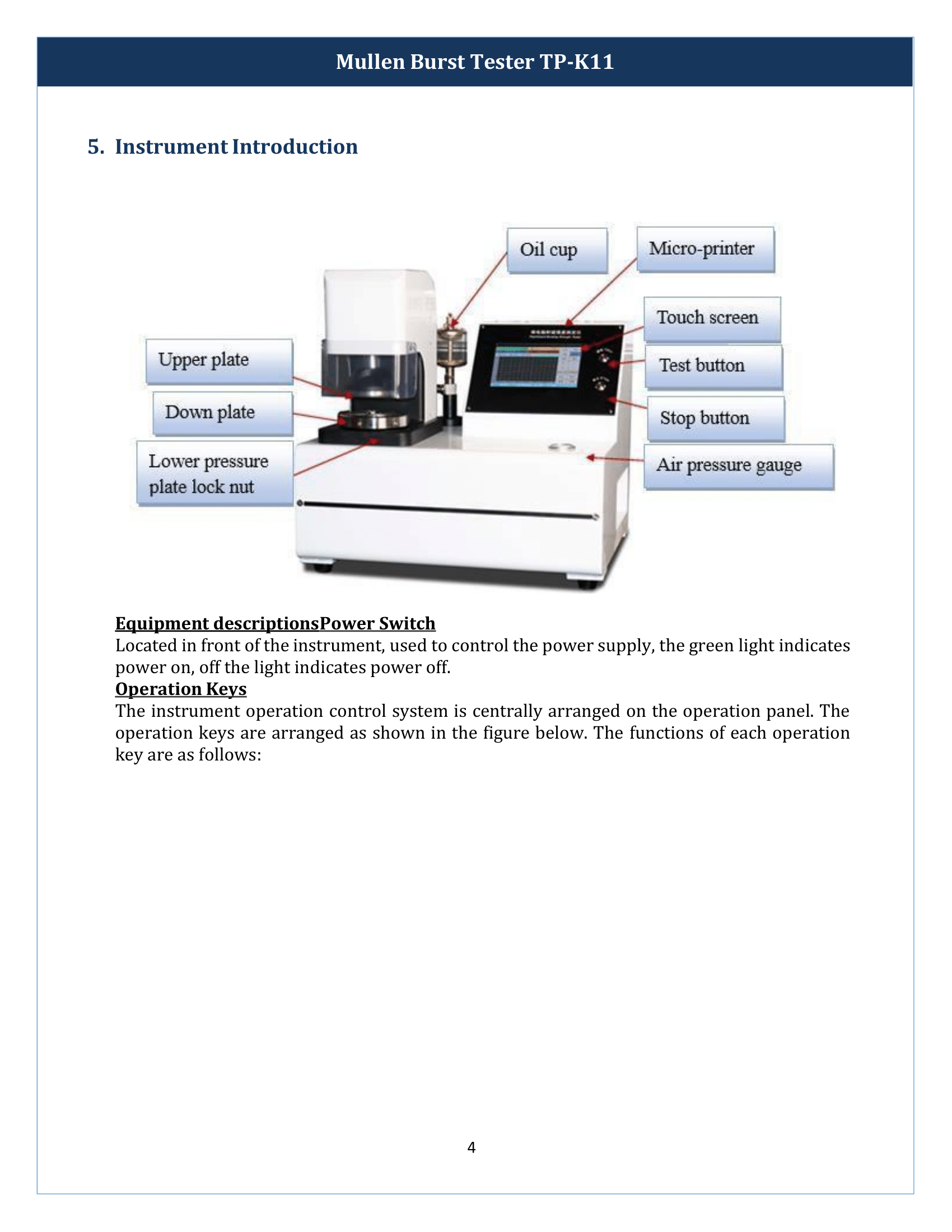 Mullen burst tester TP-K11 Operating Manual | Labtron