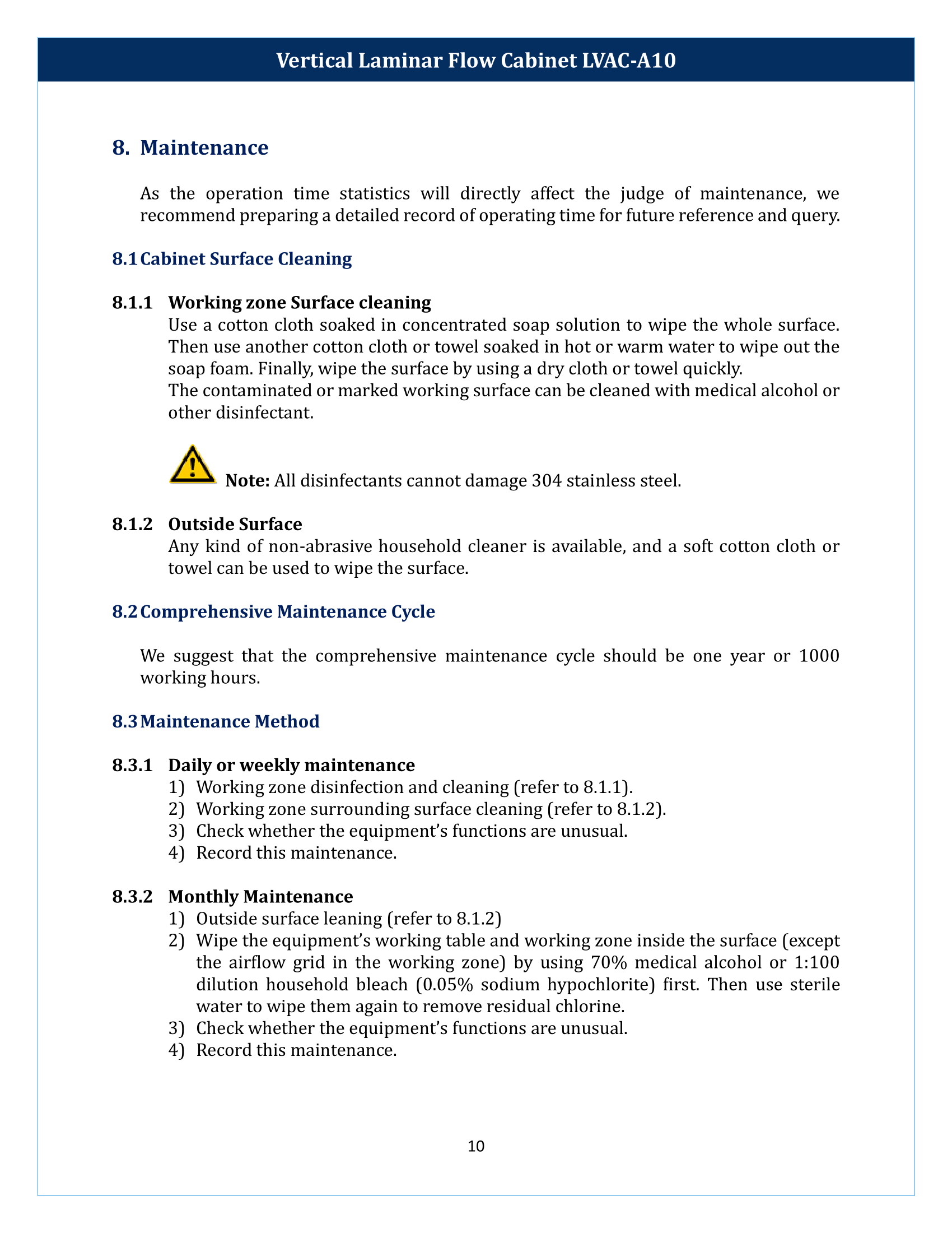Vertical Laminar Flow Cabinet LVAC-A10 Operating Manual | Labtron