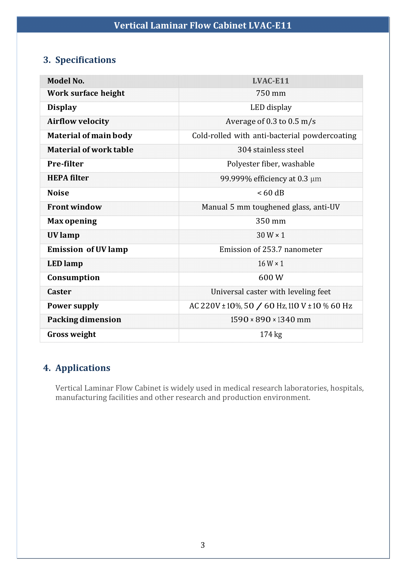 Vertical Laminar Flow Cabinet LVAC-E11 Operating Manual | Labtron