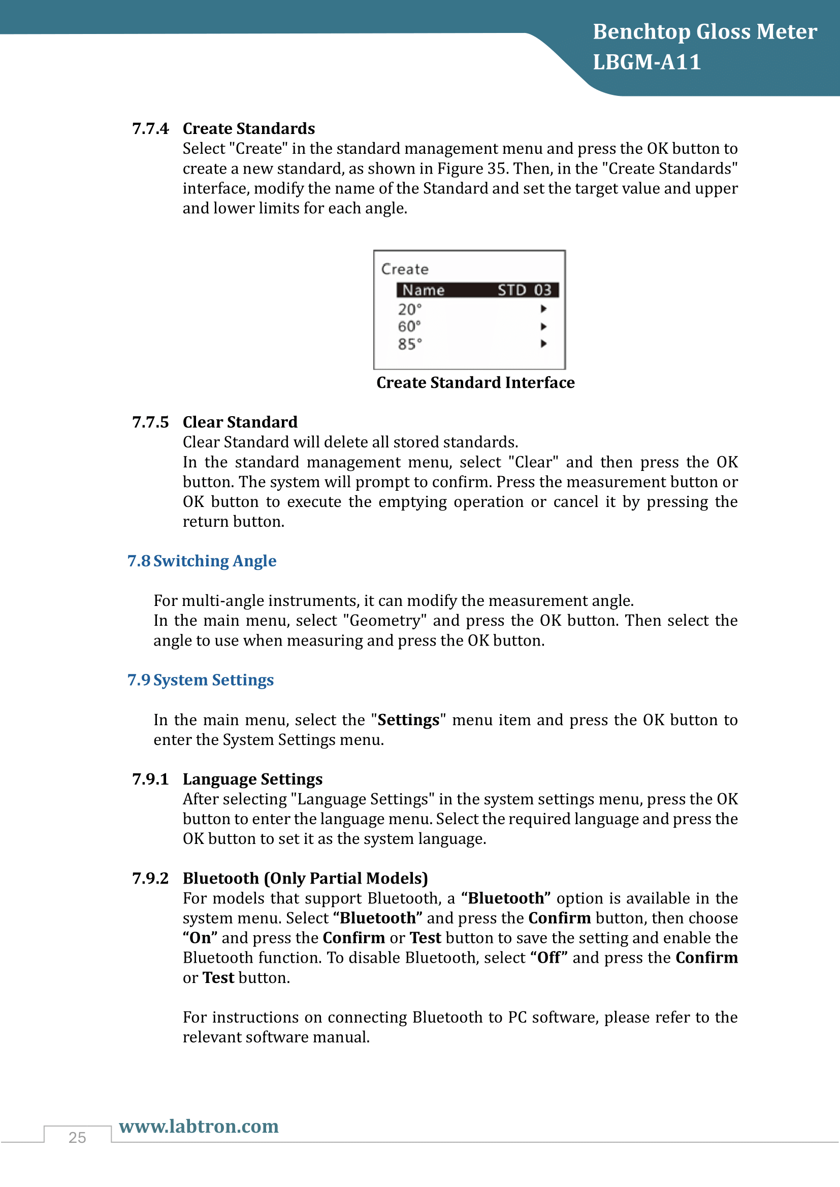 Benchtop Gloss Meter LBGM-A11 Operating Manual | Labtron