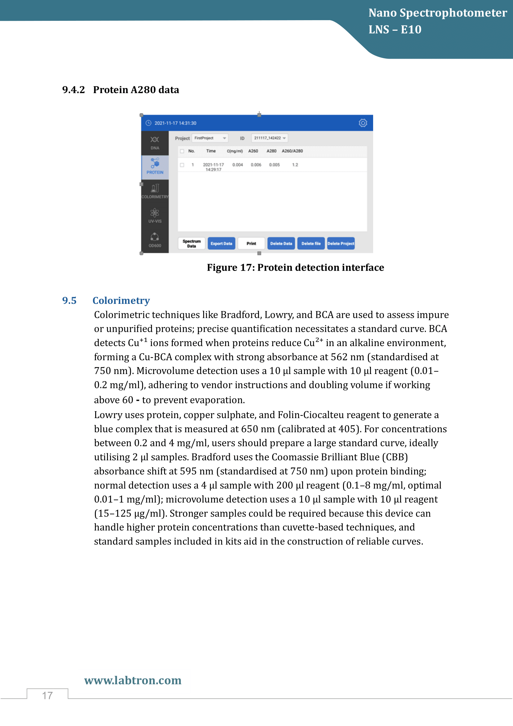 Nano Spectrophotometer LNS-E10 Operating Manual | Labtron