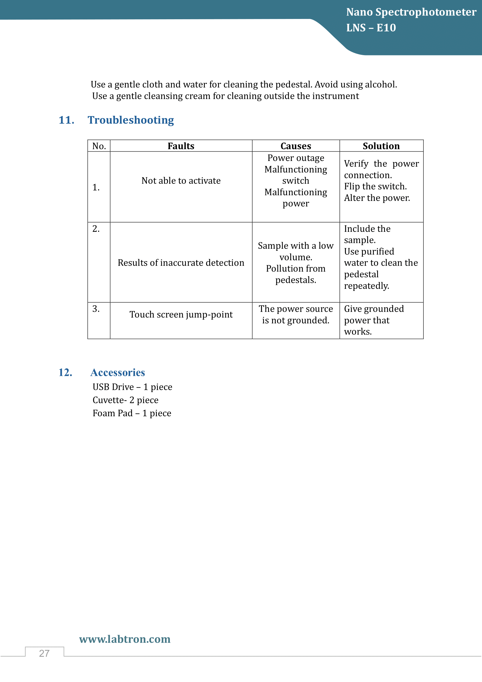 Nano Spectrophotometer LNS-E10 Operating Manual | Labtron