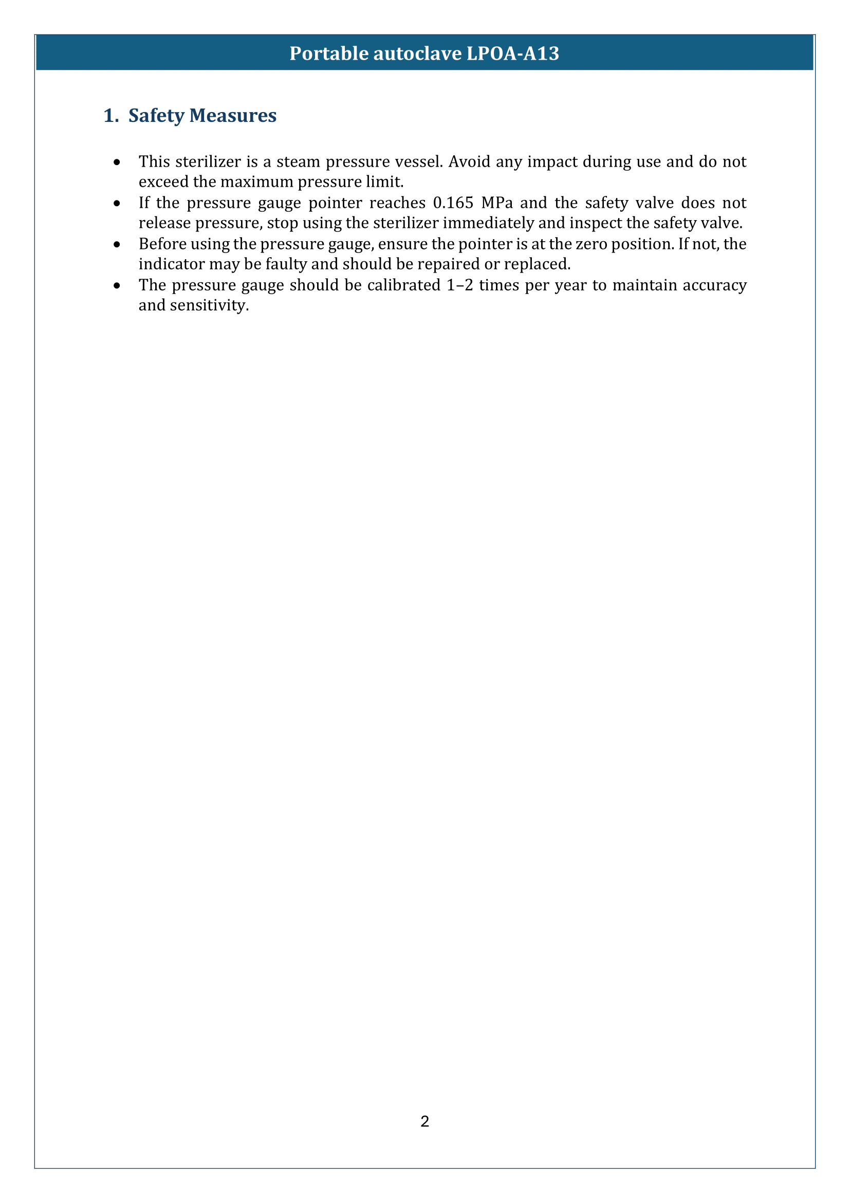 Portable Autoclave LPOA-A13 Operating Manual | Labtron