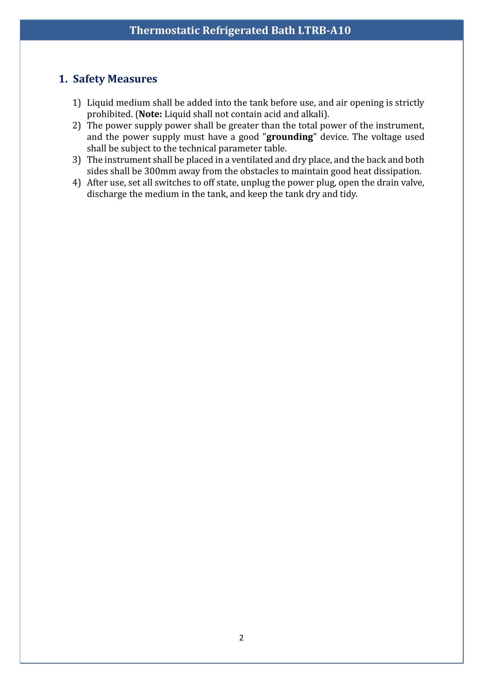 Thermostatic Refrigerated Bath LTRB-A10 Operating Manual