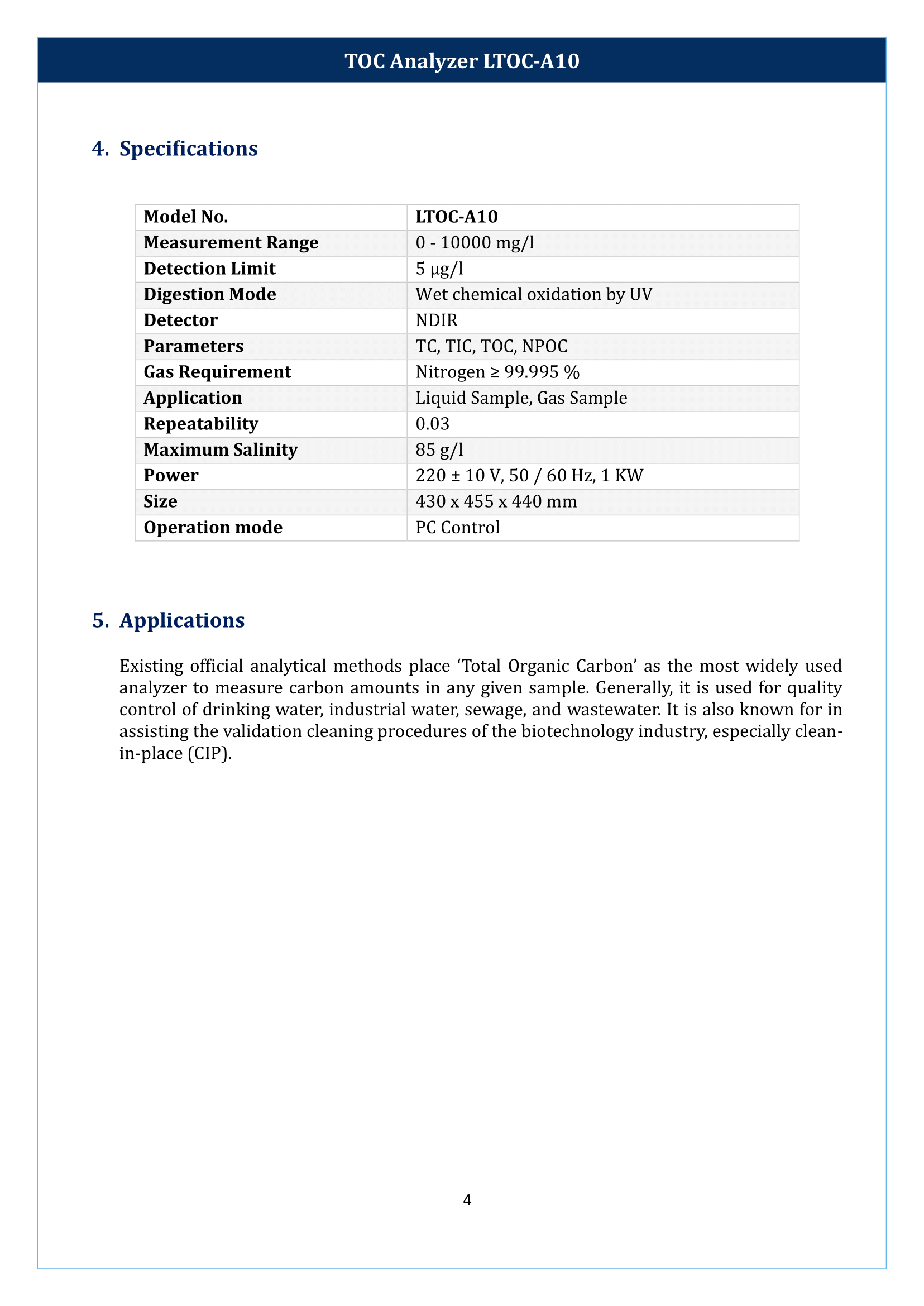 TOC Analyzer LTOC-A10 Operating Manual | Labtron