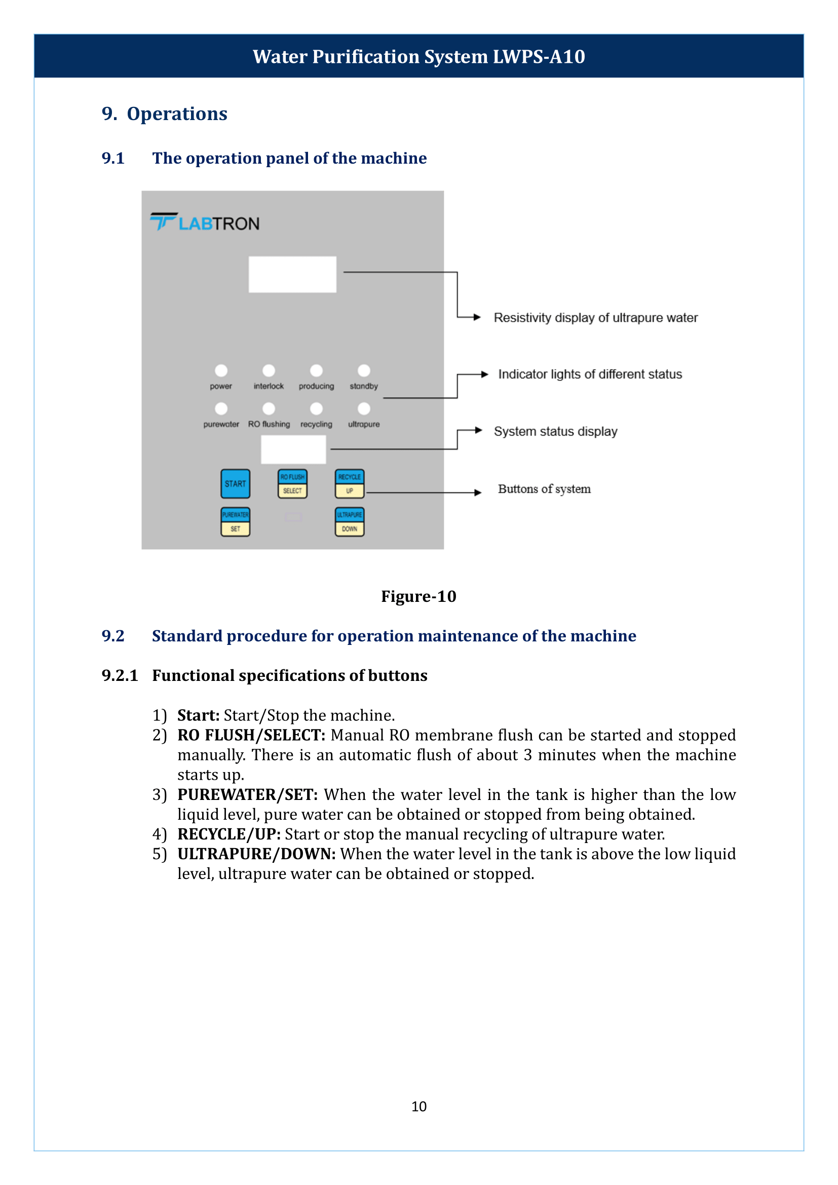Water Purification System LWPS-A10 Operating Manual | Labtron