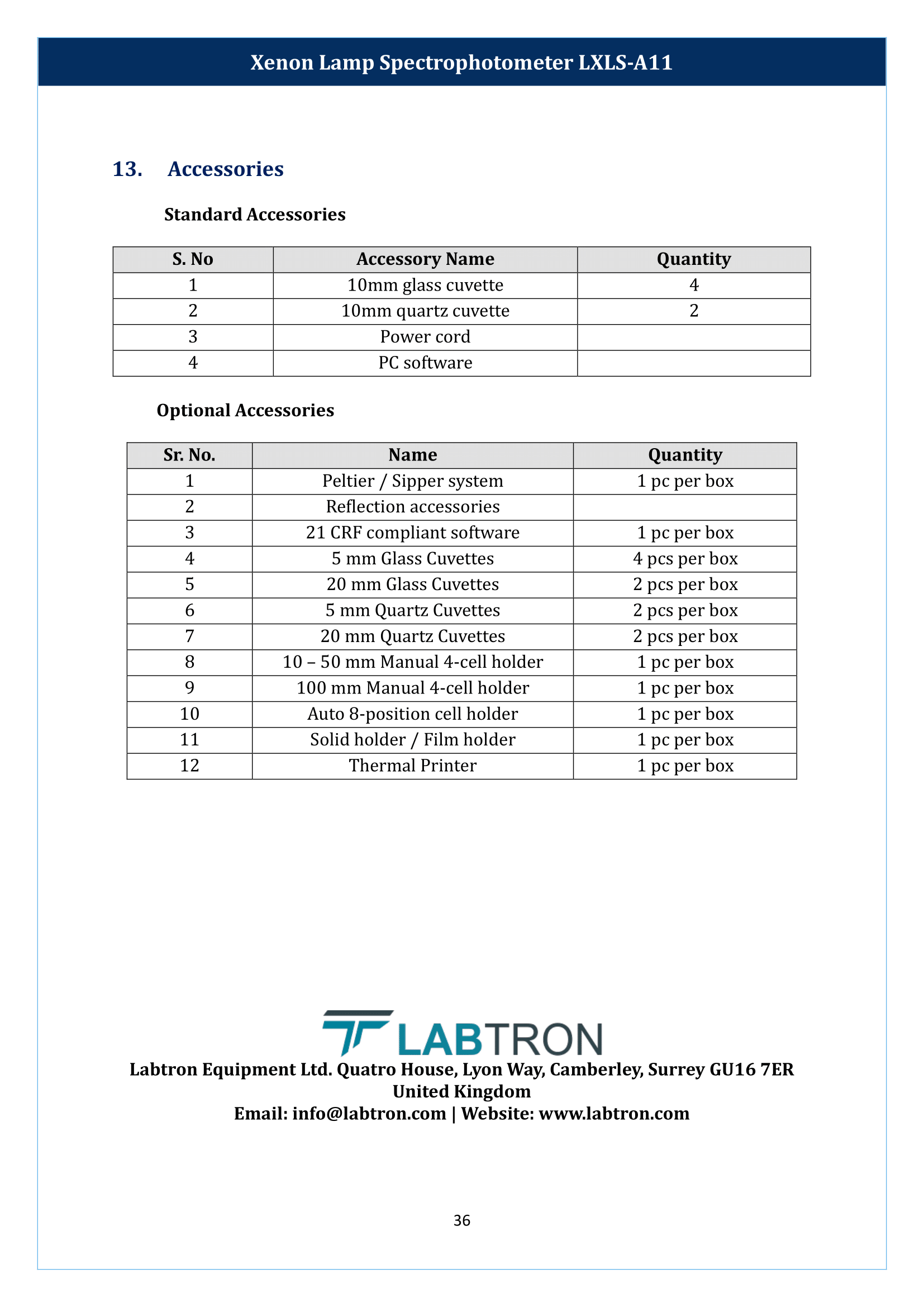 Xenon Lamp Spectrophotometer LXLS-A11 Operating Manual | Labtron